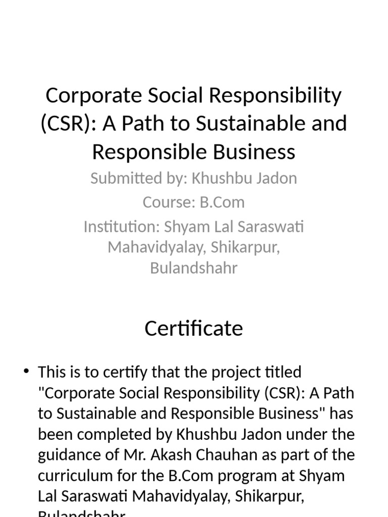 CSR Presentation Khushbu Jadon | PDF