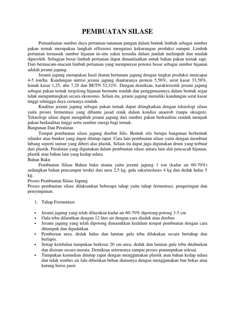 Pembuatan Silase | PDF