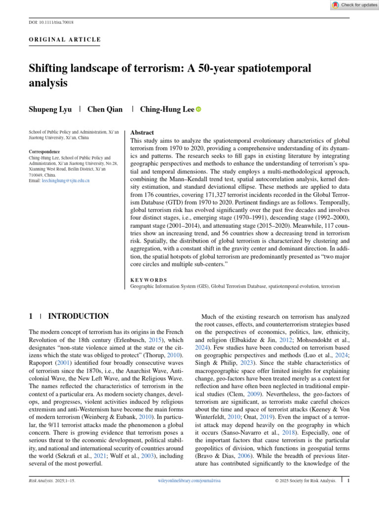 Risk Analysis - 2025 - Lyu - Shifting landscape of terrorism A 50‐year ...