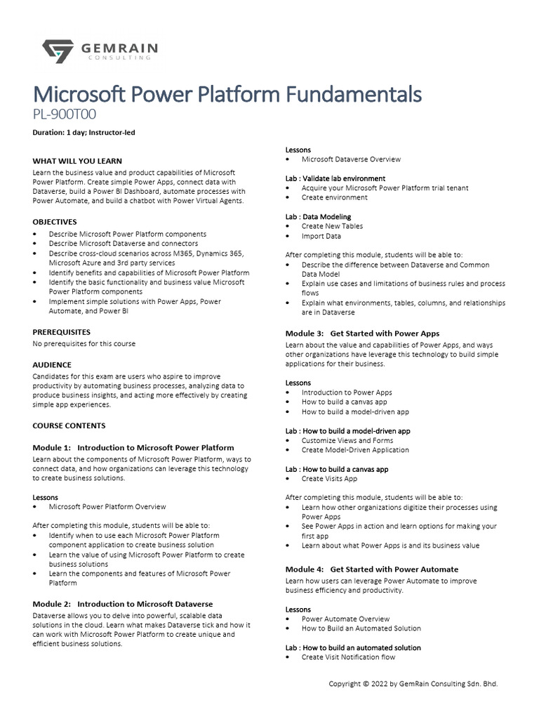 PL-900T00 Microsoft Power Platform Fundamentals | PDF | Microsoft | Information Technology