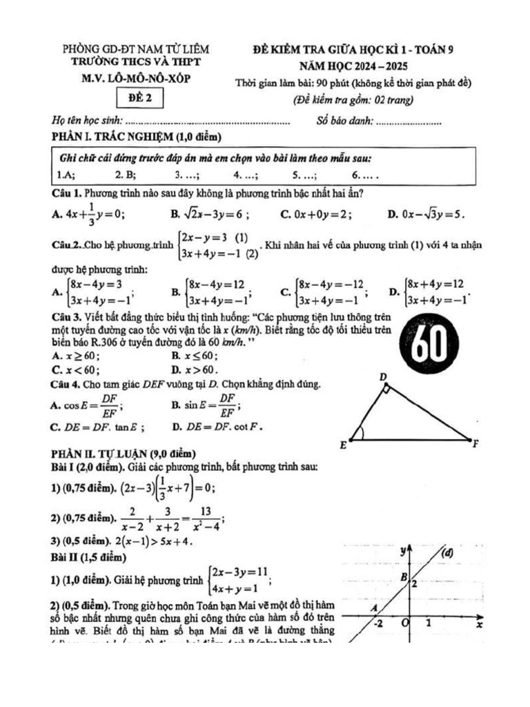 đề kiểm tra toán 9 - GK1 | PDF