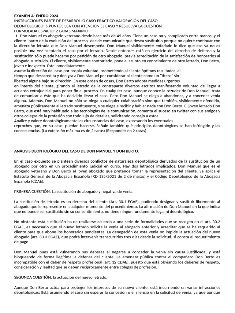 CASO PRACTICO EX A-ENERO 2024 DON MANUEL Y DON BERTO (1) | PDF | Abogado | Justicia
