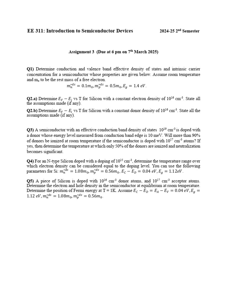 Assignment3 - Question Paper EE311 | PDF