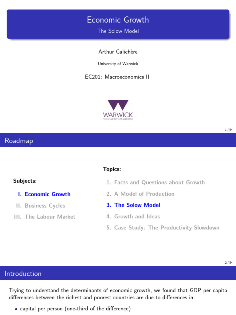 EC201 Macro - Lecture 3 - Economic Growth - The Solow Model | PDF ...