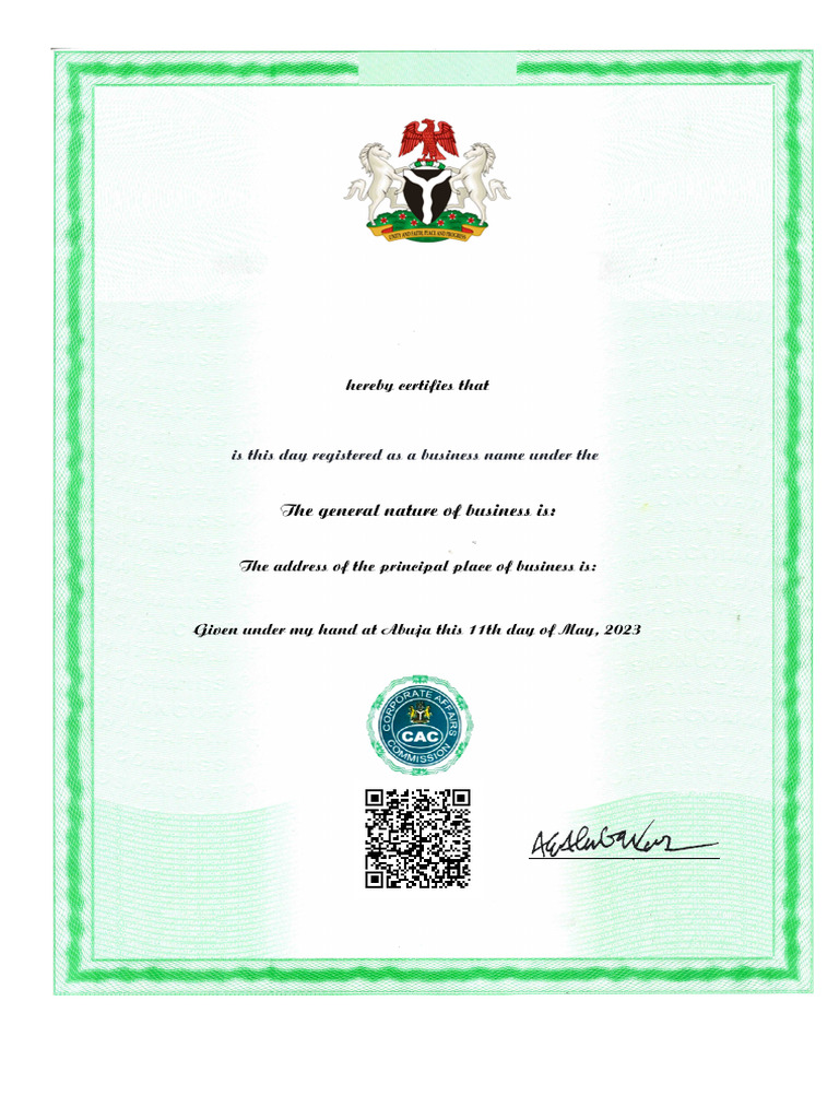 Cac Certificate - Bigjoe Xiiv | PDF