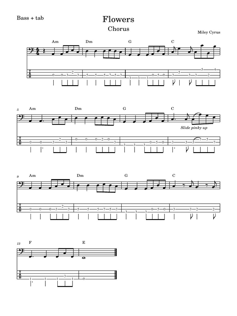 Miley Cyrus "Flowers" Bass Tab | PDF | Pop Music | Songs