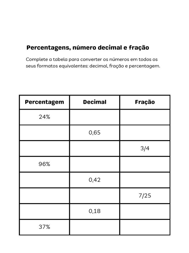 Ficha Matematica 5 Ano Percentagens Numero Decimal e Fracoes | PDF