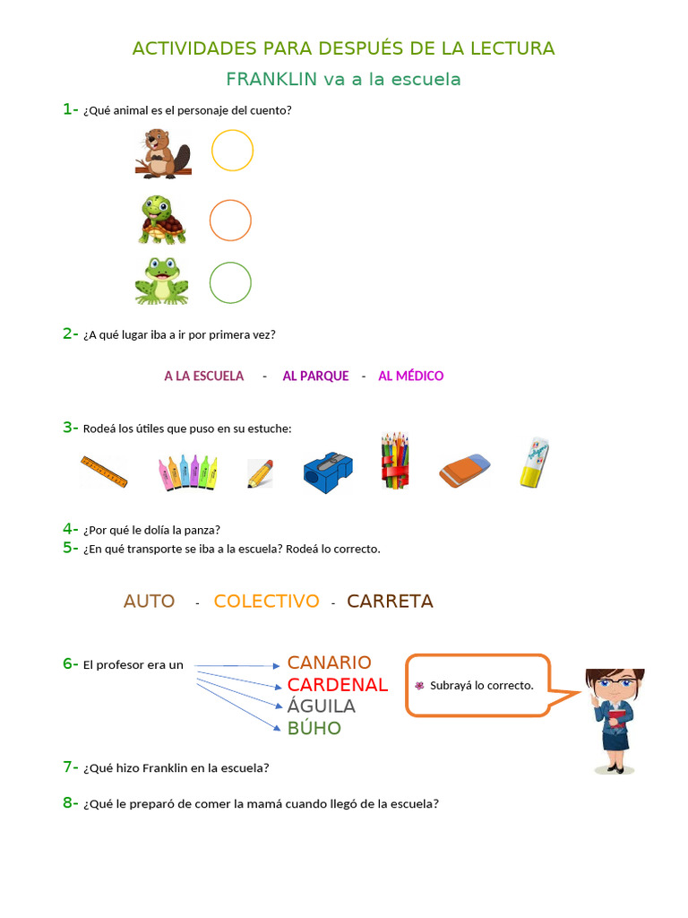 ACTIVIDADES Franklin Va A La Escuela | PDF
