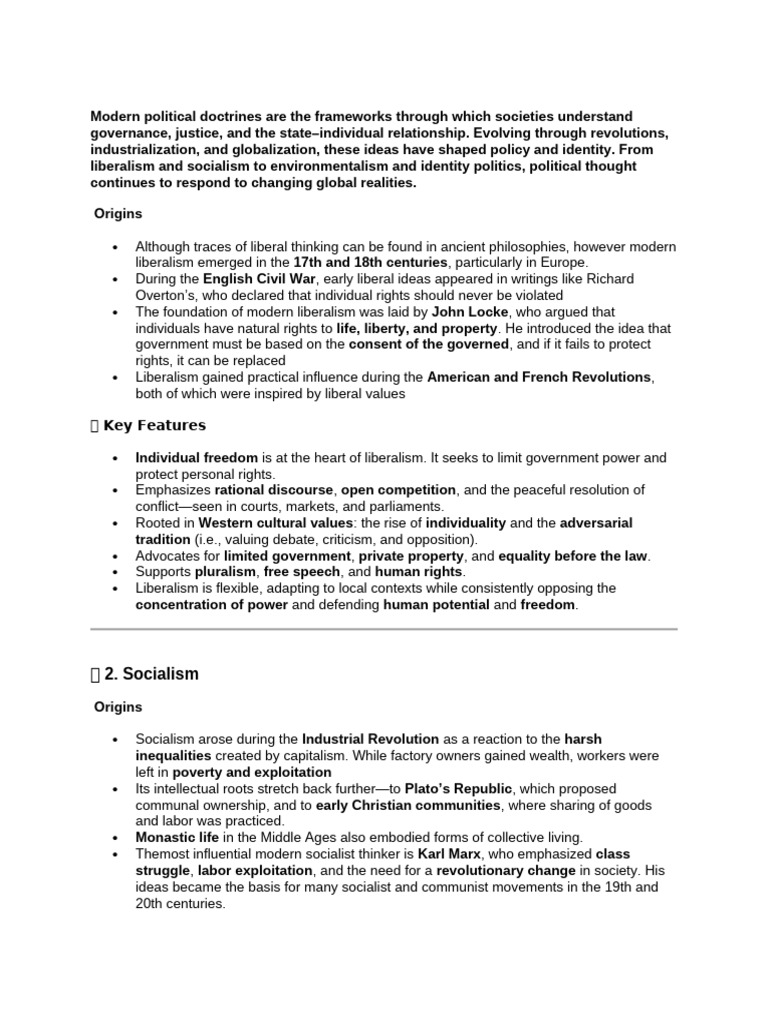 Modern Political Doctrines Are The Frameworks Through Which Societies ...