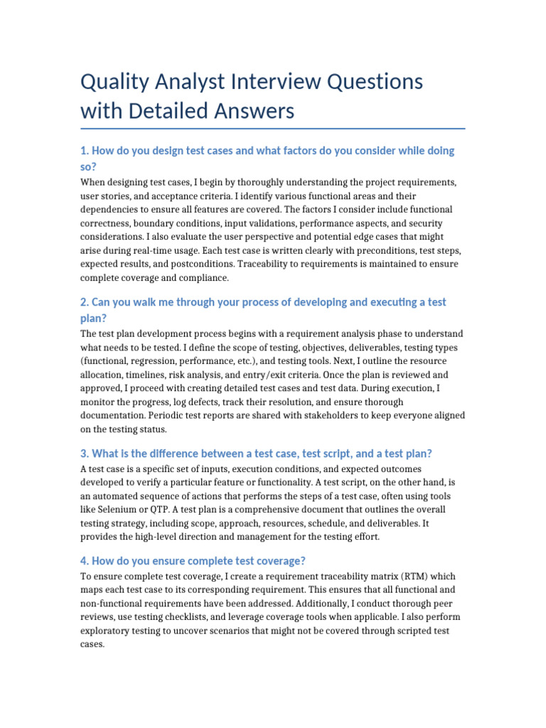 QA Interview Questions With Answers | PDF | Software Testing | Software ...