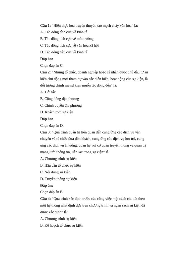 (123doc) - Dap-An-Trac-Nghiem-Quan-Ly-To-Chuc-Su-Kien-Hm66-Thi-Tu-Luan | PDF