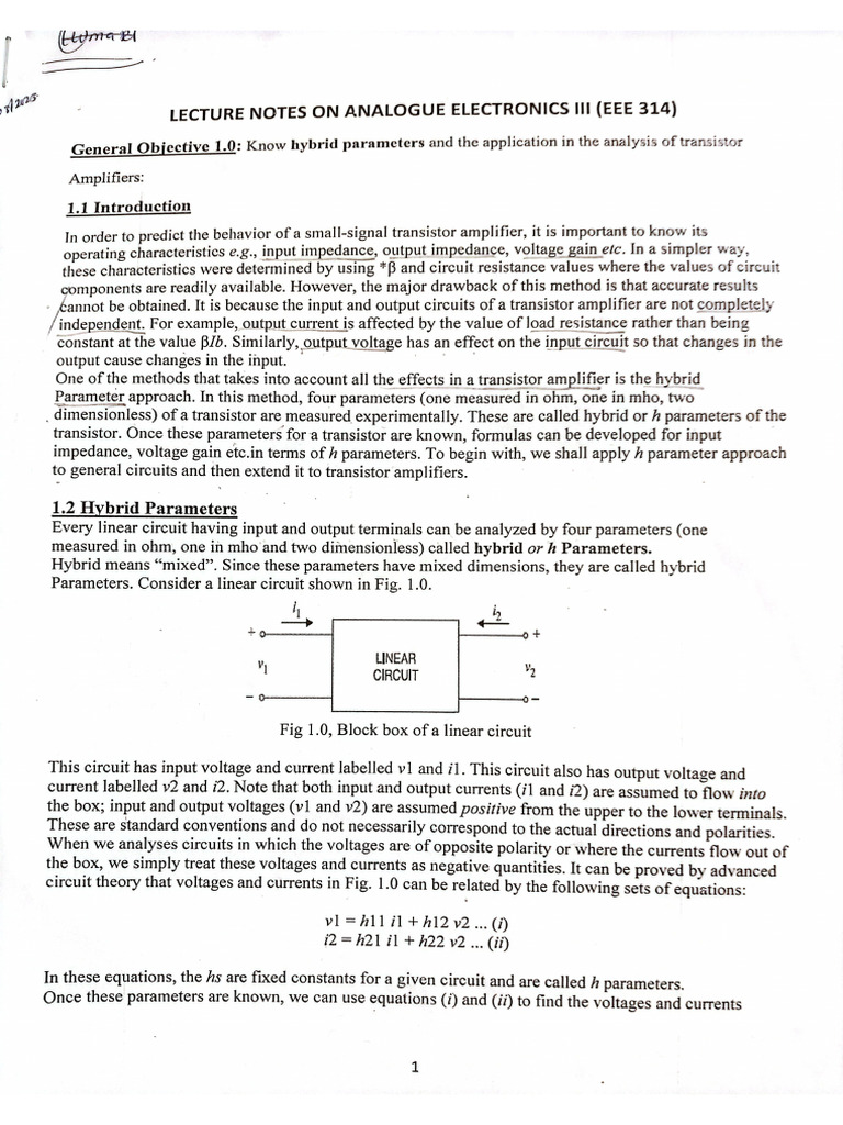 Lecture Note On Analogue Electronics 111 EEE 314 | PDF