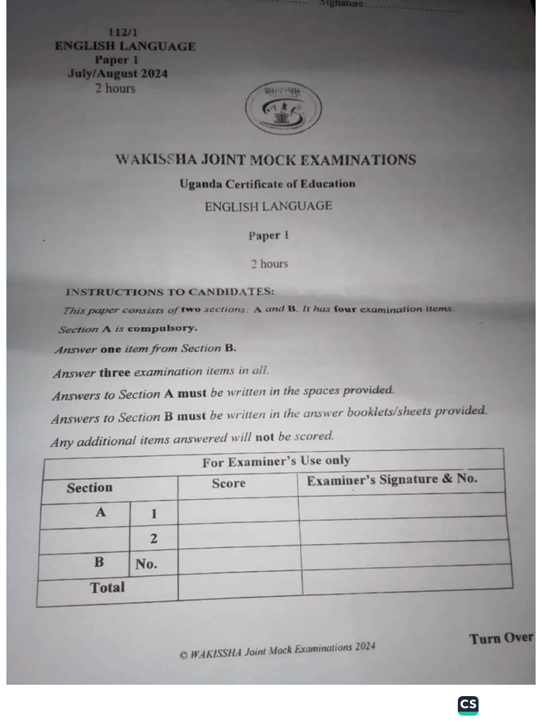 Wakissha English 1 Uce 2024 | PDF