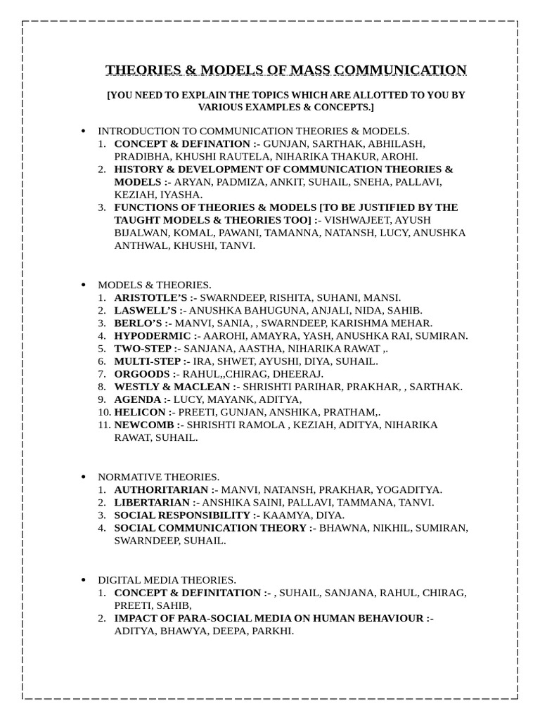 Theories & Models of Mass Communication. | PDF | Communication | Human Communication