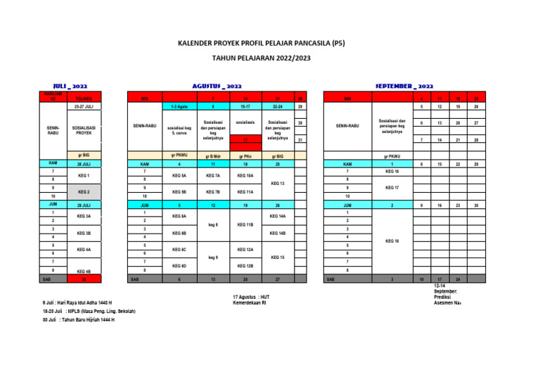 Kalender Proyek P5 2022/2023 | PDF