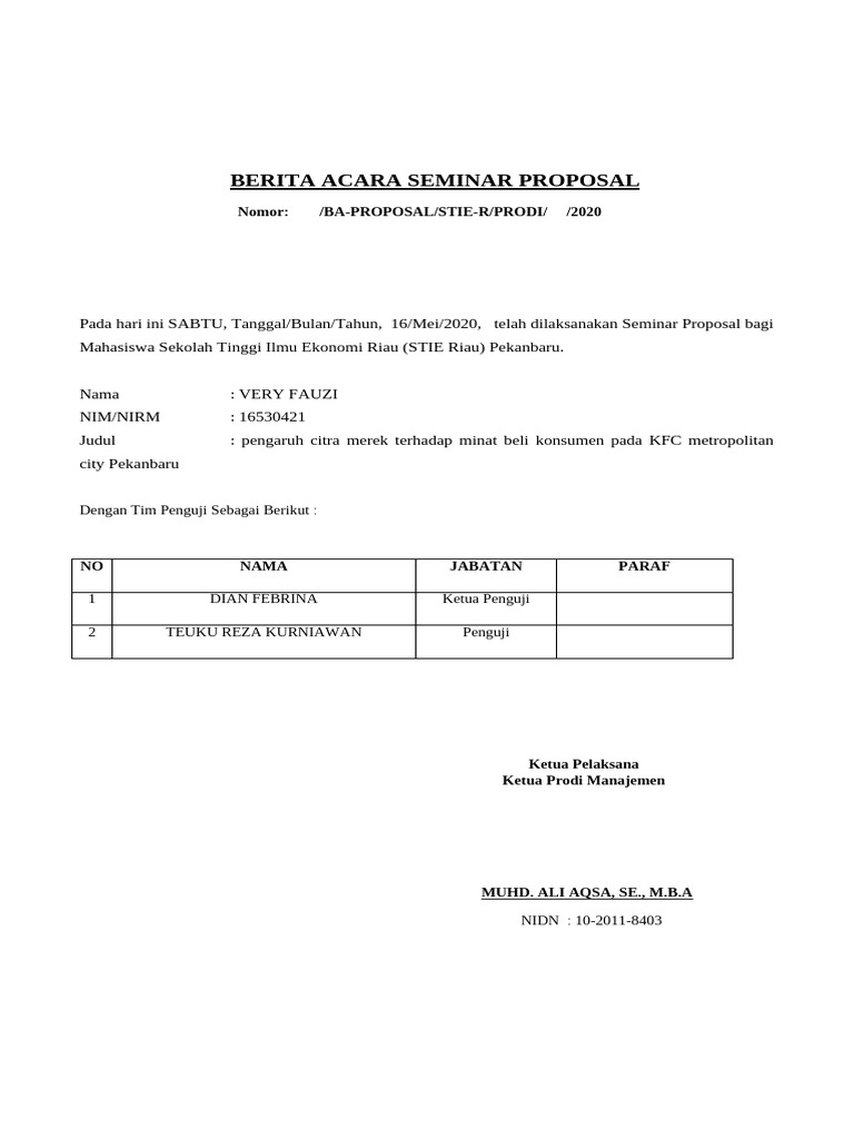 Berita Acara Proposal Very | PDF