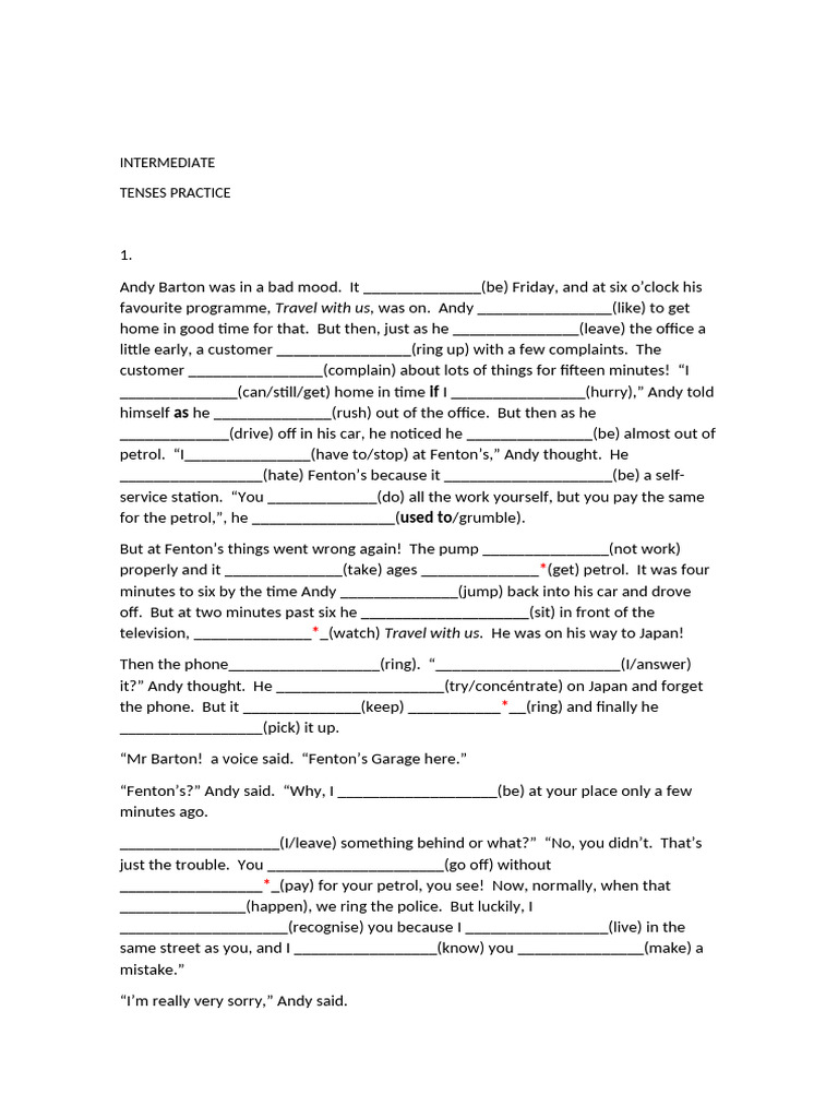 Intermediate Tenses Practice 1 | PDF