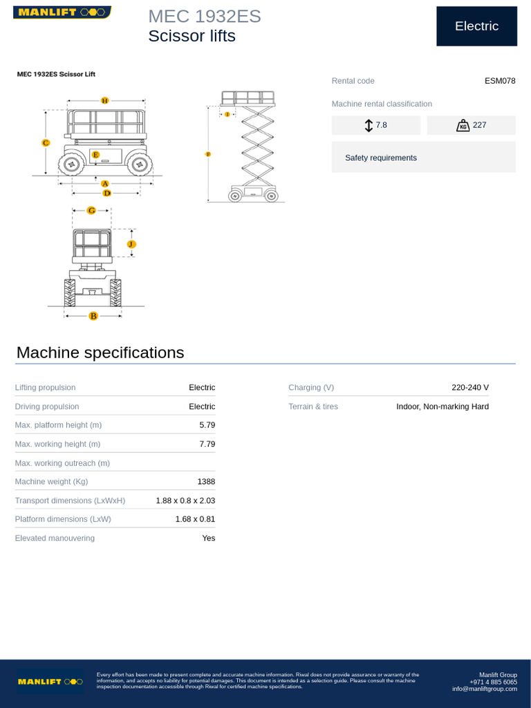 MANLIFT Specsheet MEC-1932ES en Manlift | PDF