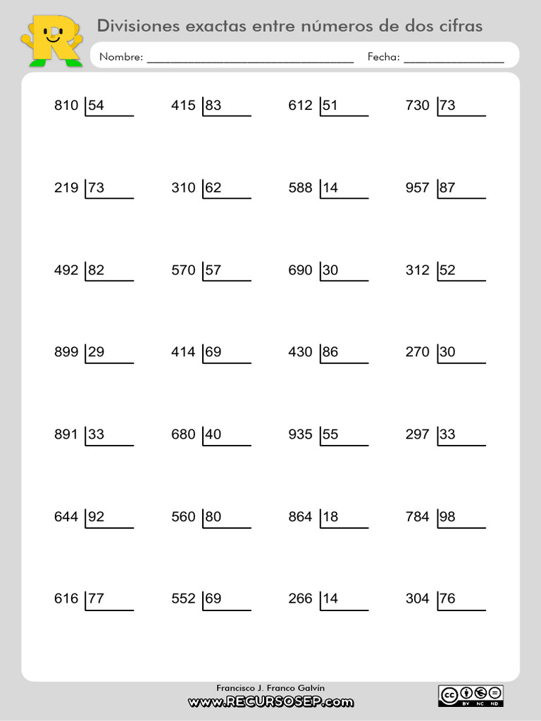 Divisiones Exactas Entre Dos Cifras Recursosep 3entre2 | PDF