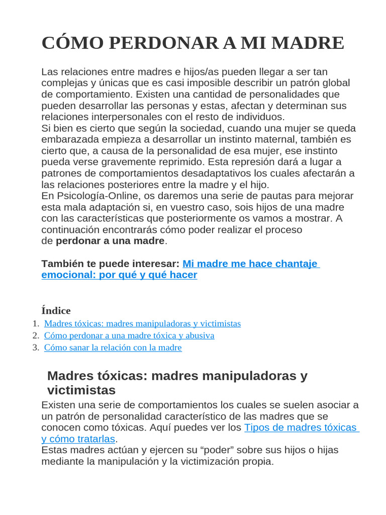 Cómo Perdonar A Mi Madre | PDF | Comportamiento | Las emociones