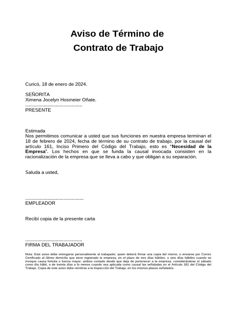 Carta de Aviso | PDF