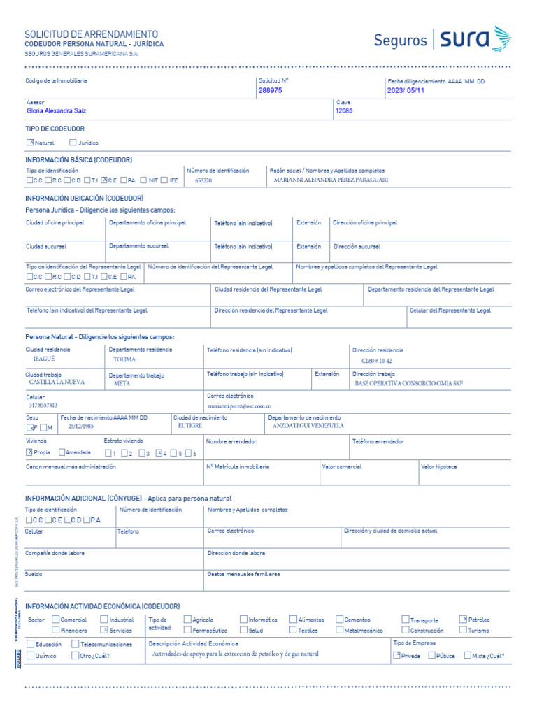 Solicitud-Codeudor Firmada y Huella | PDF | Tarjeta de crédito ...