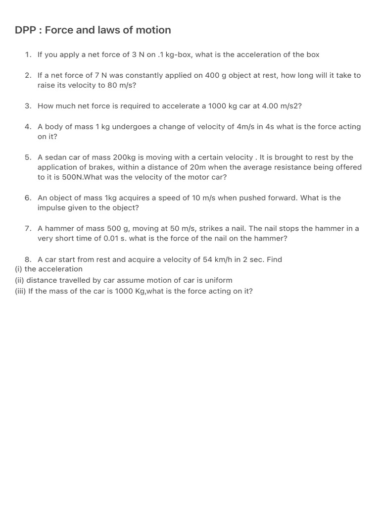 DPP Force and Laws of Motion | PDF