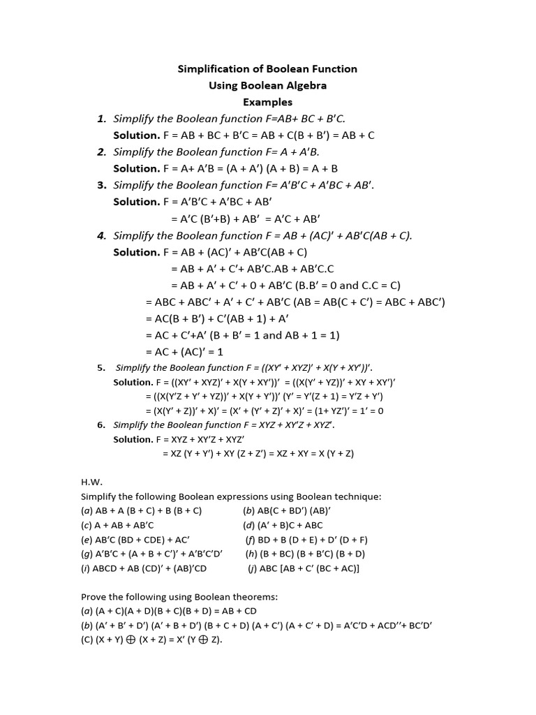 Simplifying Boolean Functions Guide | PDF | Abstract Algebra ...