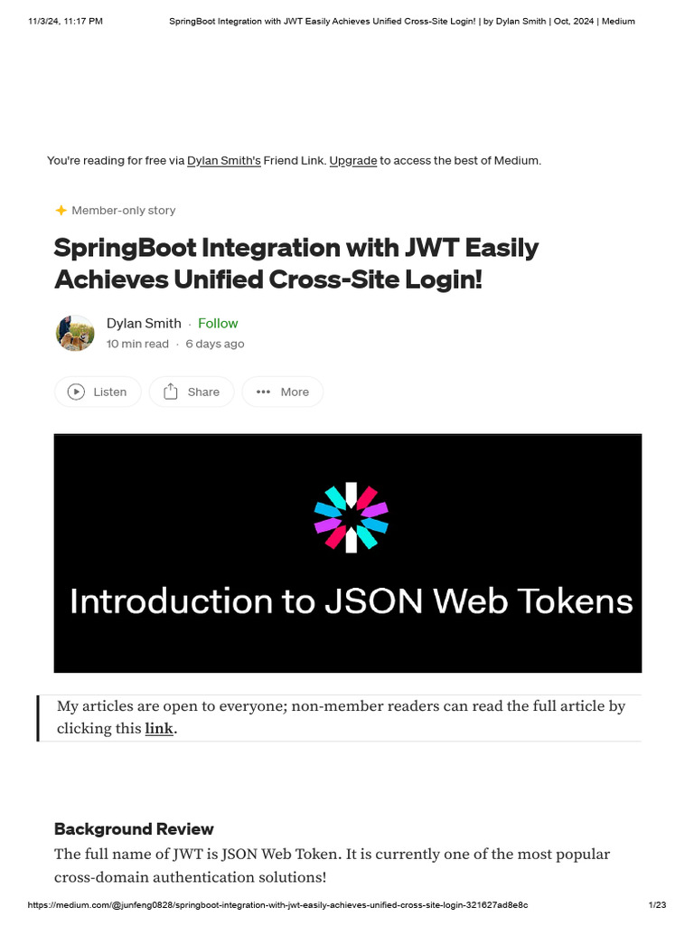 SpringBoot Integration With JWT Easily Achieves Unified Cross-Site Login! - by Dylan Smith - Oct ...