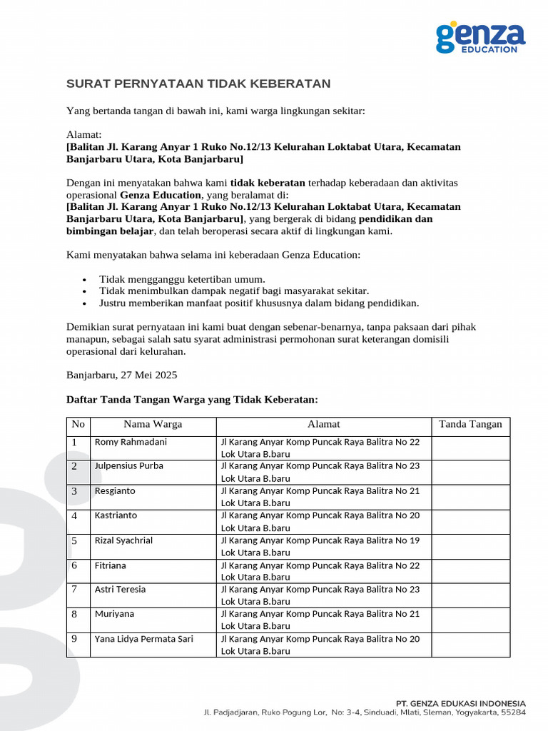 Pernyataan Warga Dukung Genza Education | PDF