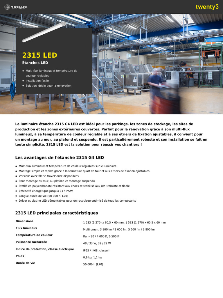 Luminaire étanche 2315 G4 LED polyvalent | PDF | Diode électroluminescente