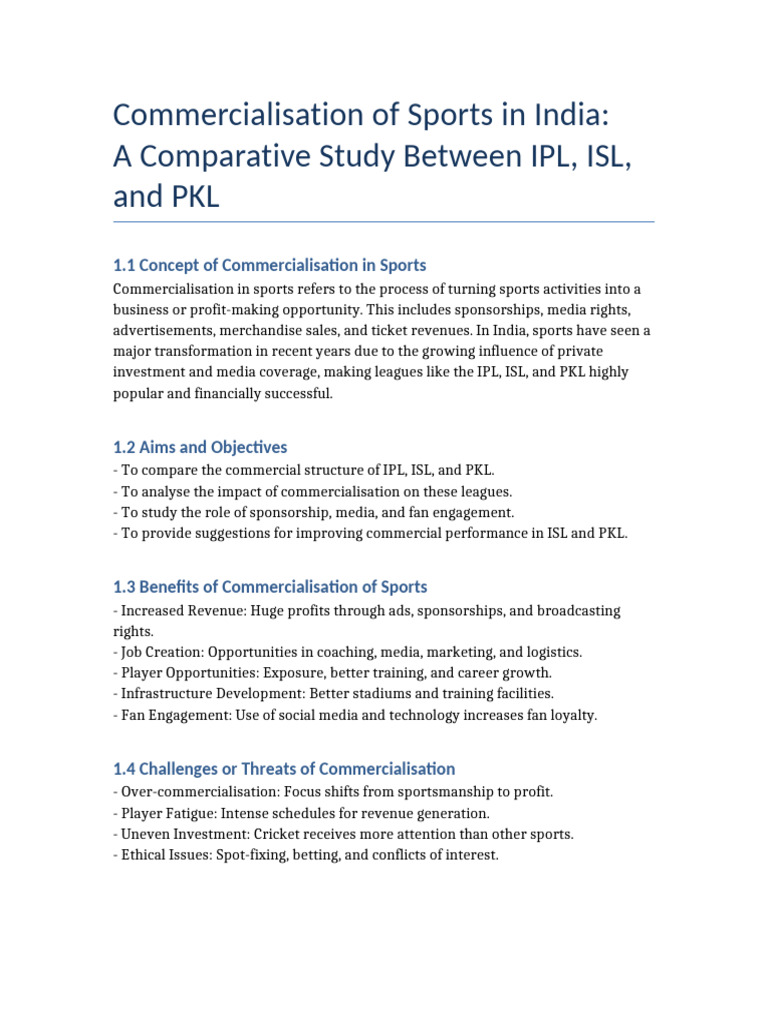 Commercialisation of Indian Sports Leagues | PDF
