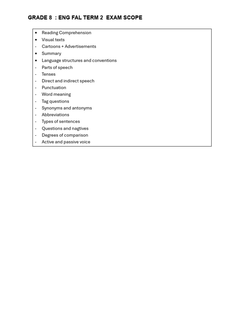 Exam Scope - Term 2 | PDF