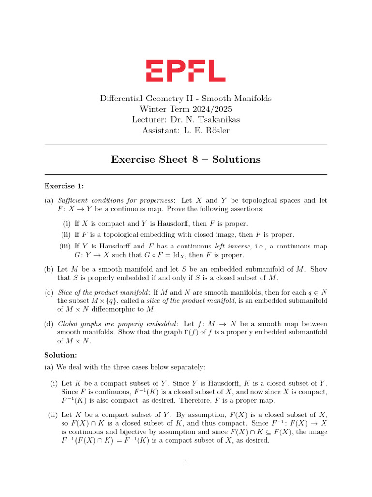Exercise Sheet 8 - Solutions | PDF | Manifold | Mathematical Objects