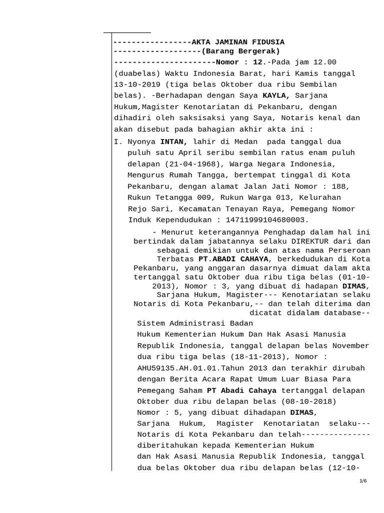 Akta Jaminan Fidusia Kela | PDF