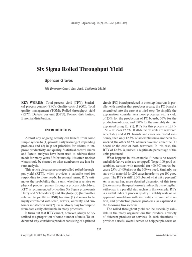 Understanding Rolled Throughput Yield (RTY) | PDF | Six Sigma | Poisson ...
