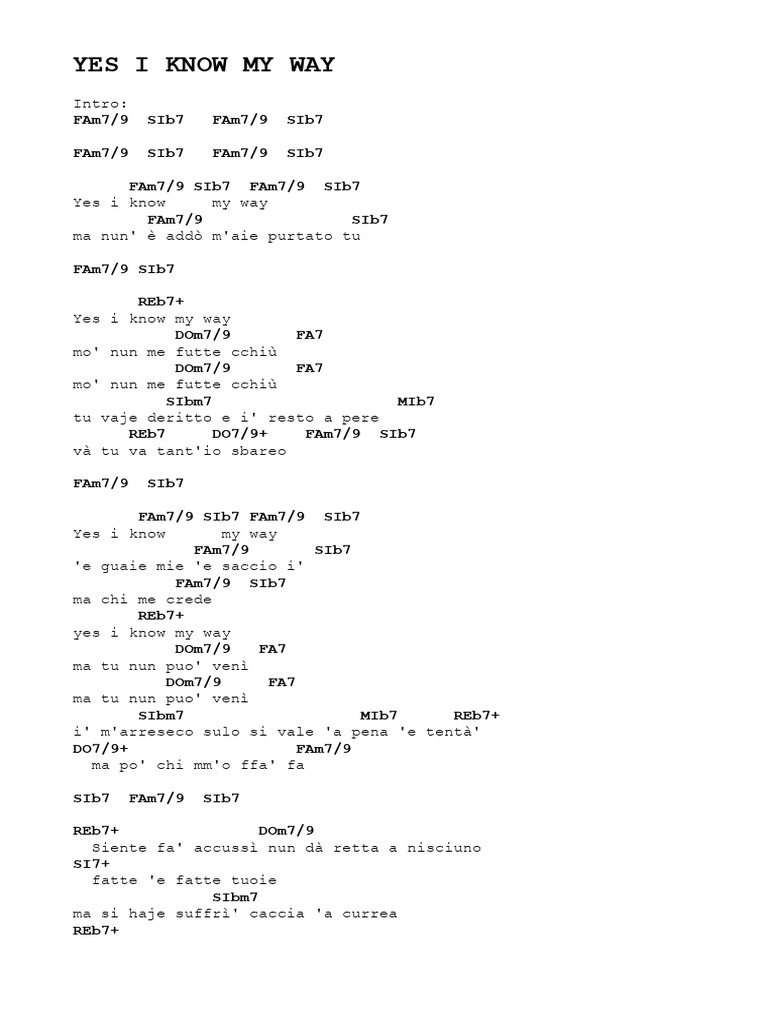 Yes I Know My Way - Chords & Lyrics | PDF