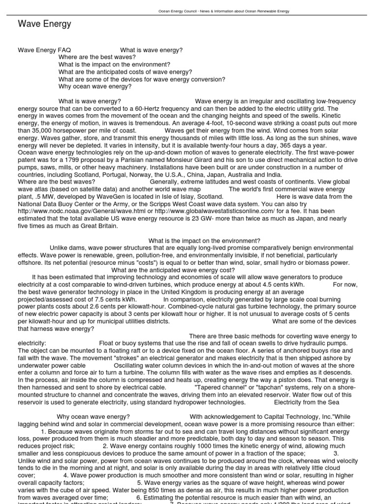 Wave Energy | PDF | Wind Power | Solar Energy