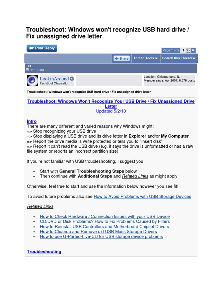 Windows Won't Recognize USB Hard Drive | PDF | Usb Flash Drive | Usb