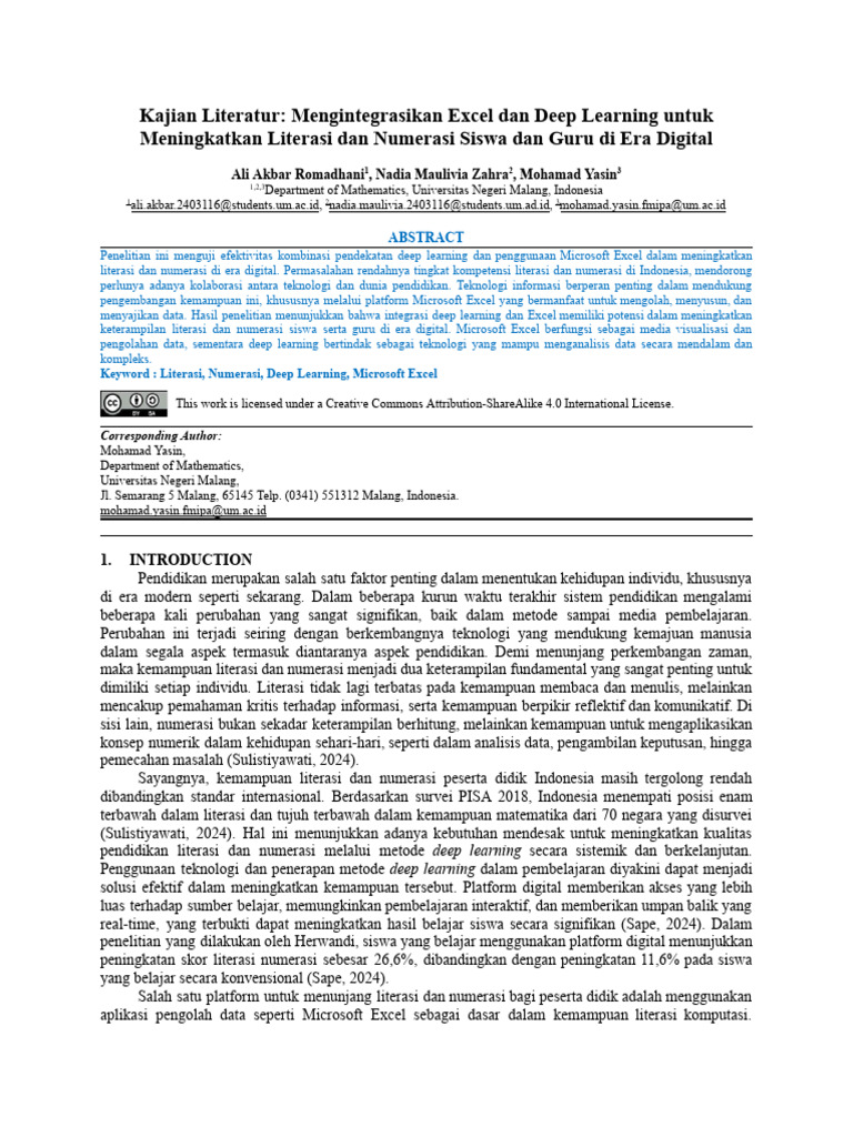 Kajian Literatur: Mengintegrasikan Excel Dan Deep Learning Untuk Meningkatkan Literasi Dan ...