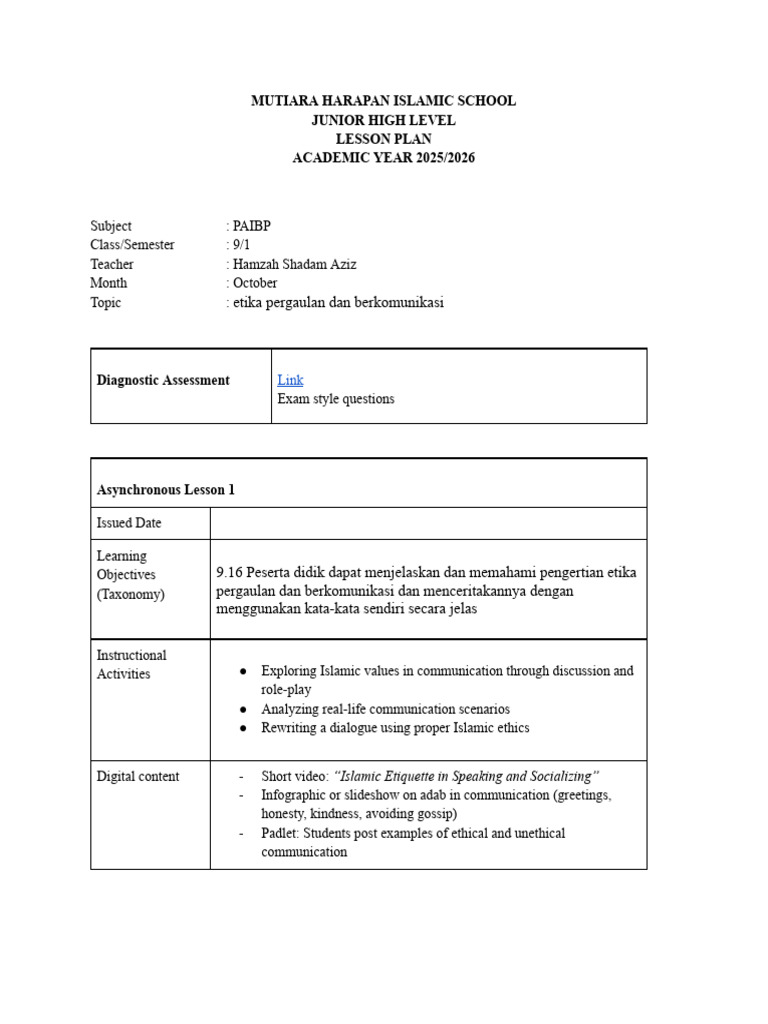 October - Paibp g9 Lesson Plan 2025-2026 | PDF | Communication | Learning