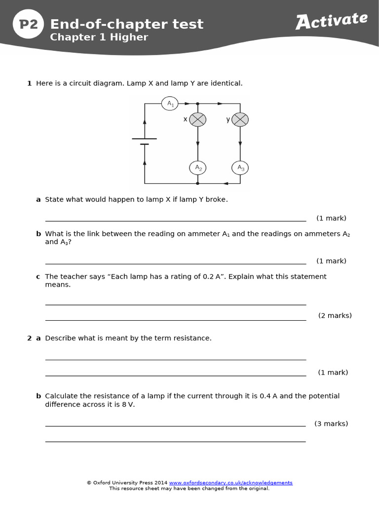 Electricity Test Questions & Answers | PDF | Electric Field | Force