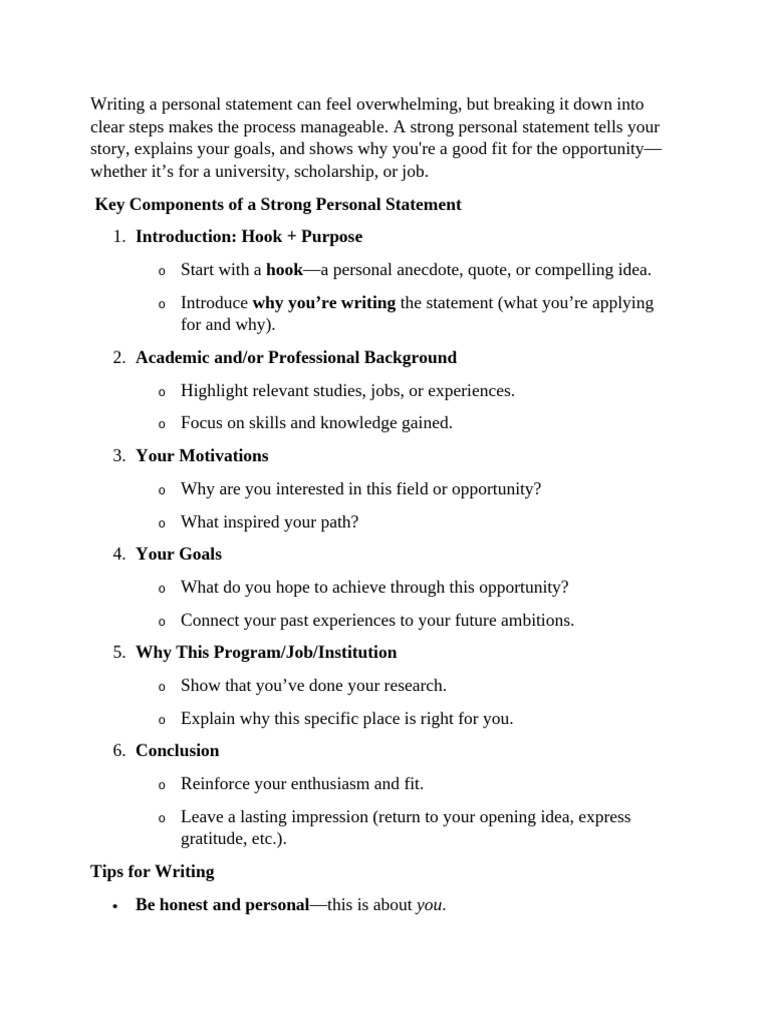 Writing A Personal Statement Can Feel Overwhelming | PDF | Thought ...