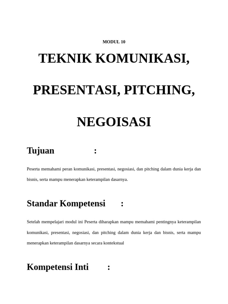 Teknik Komunikasi, Presentasi, Pitching, Negoisasi | PDF