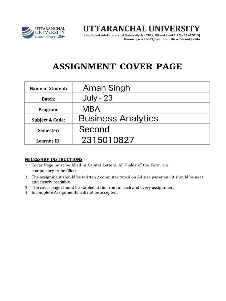 Mba Aman Singh Business Analytics Pdf