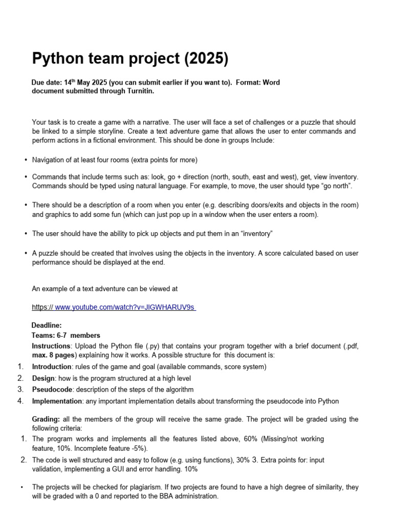 Python Text Adventure Game Project 2025 | PDF | Software Development ...