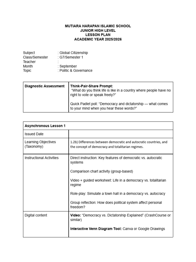 G7 Global Citizenship Lesson Plan: Governance | PDF | Educational ...