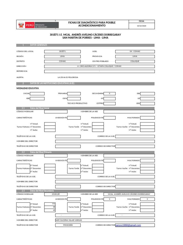 Ficha Diagnostico Estructural | PDF | Cambiar | Enchufes y tomas de corriente alterna