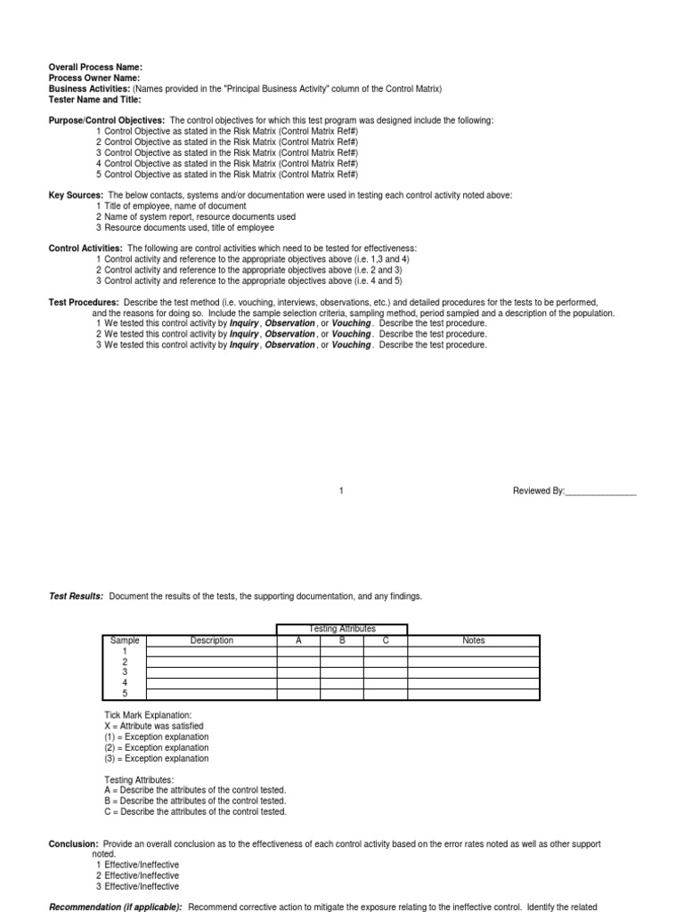 SOX Testing Template | PDF | Inquiry | Matrix (Mathematics)