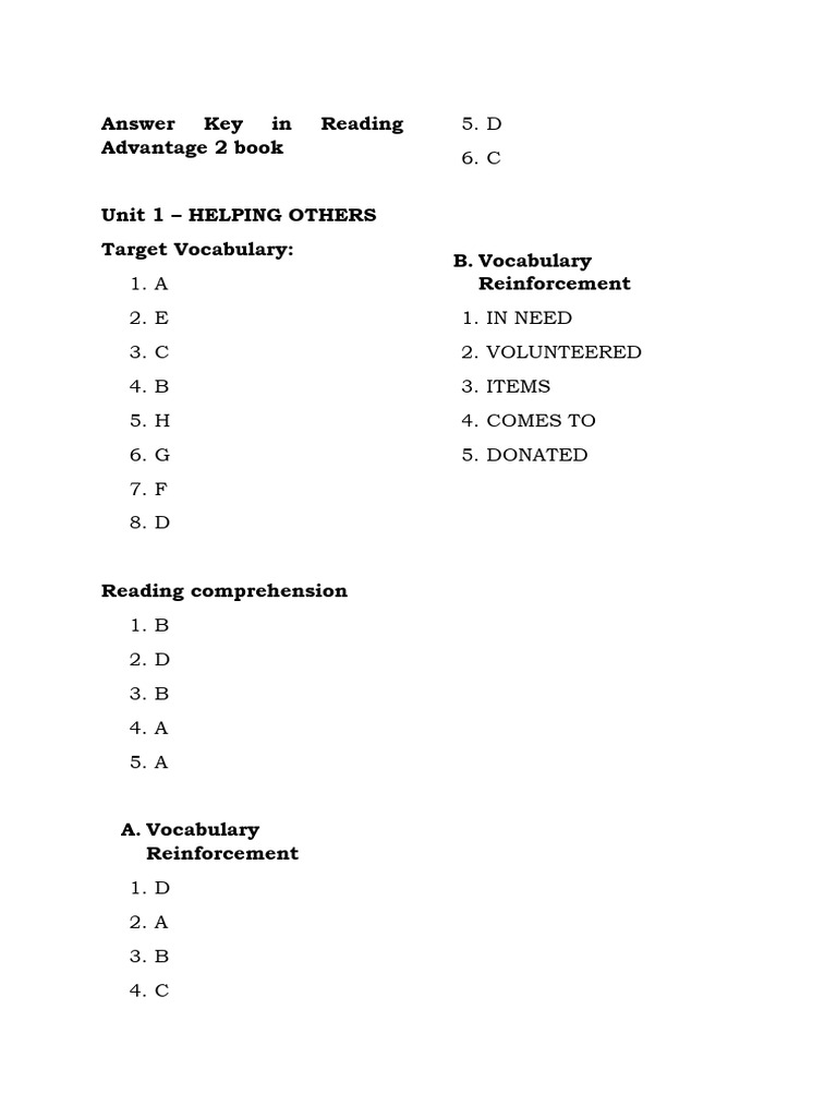 Reading Advantage 2 Answer Key | PDF